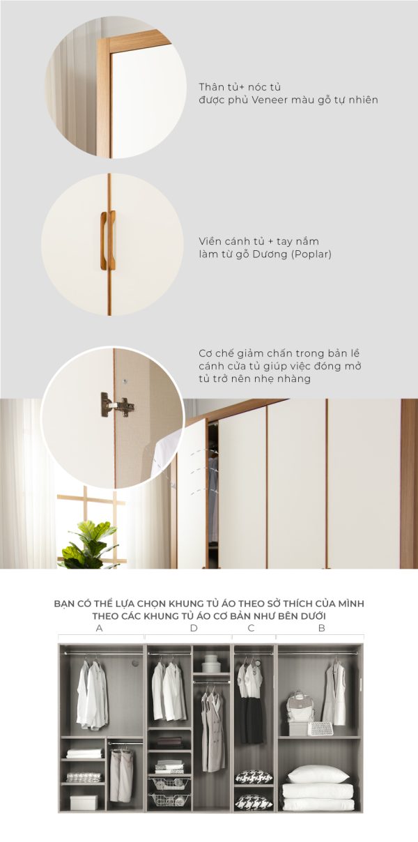 Tủ áo Frappuccino (4 cánh AD) - 장인가구 - Nội Thất Hàn Quốc